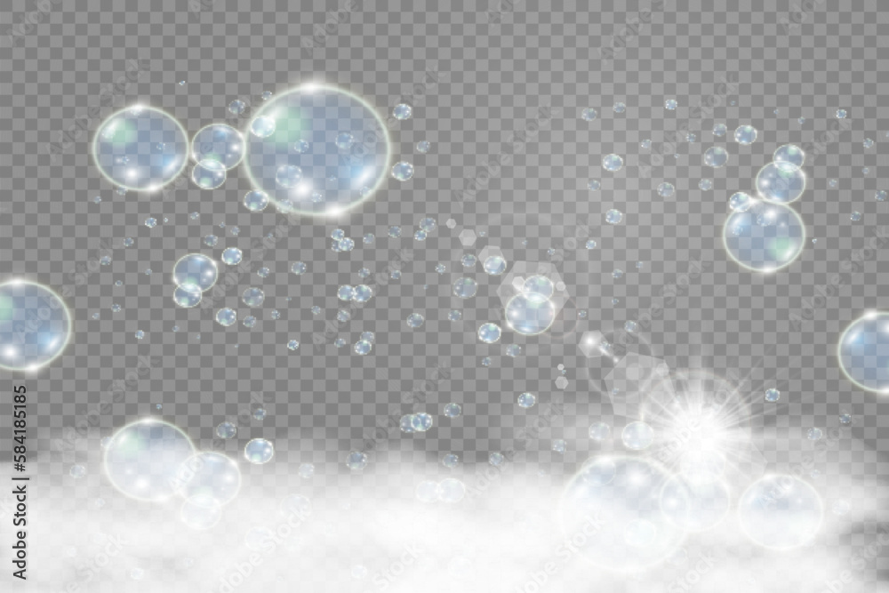 White beautiful bubbles on a transparent background vector illustration ...