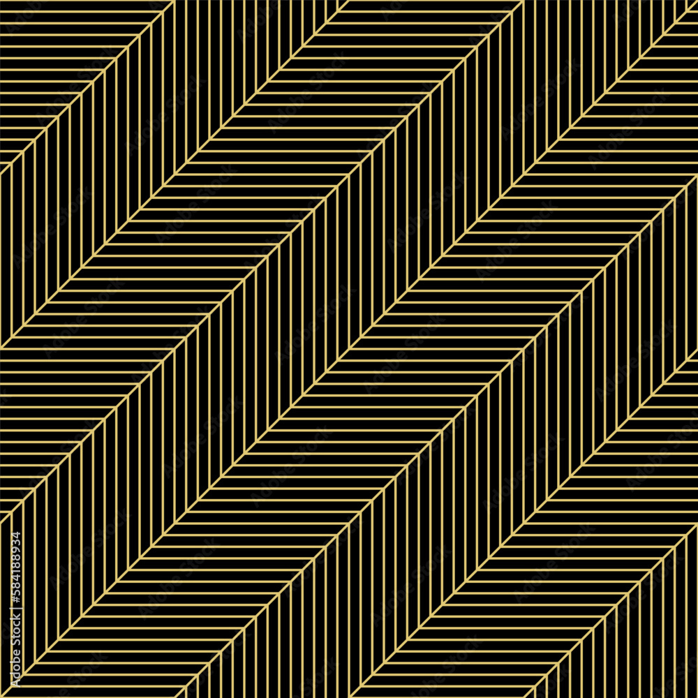 Geometric golden color seamless pattern black background. Zig zag ...