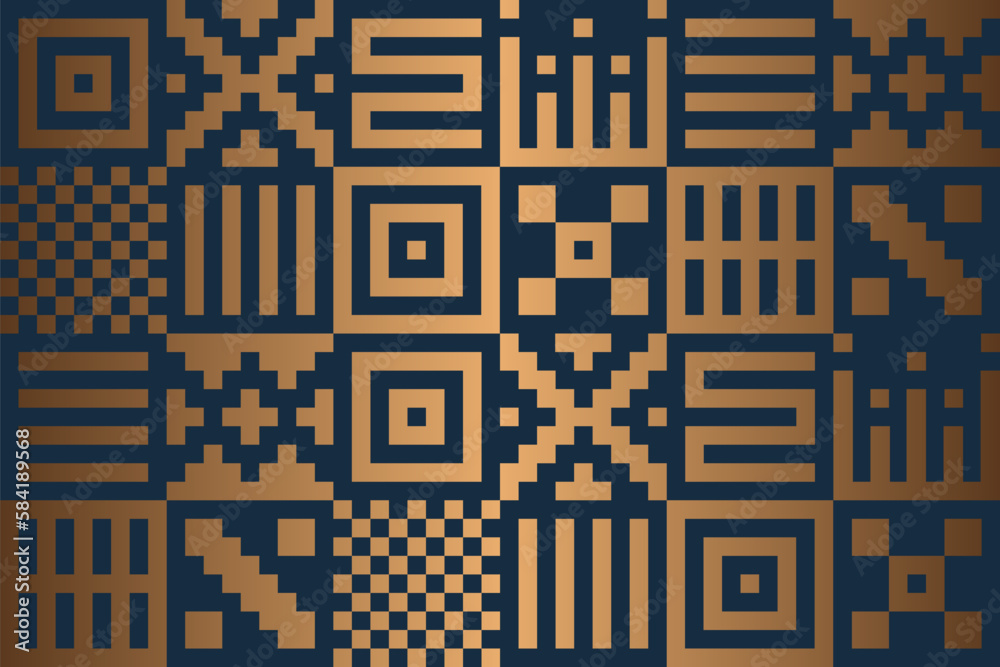 Seamless vector ethnic geometric golden pixel pattern. Abstract mexican ...