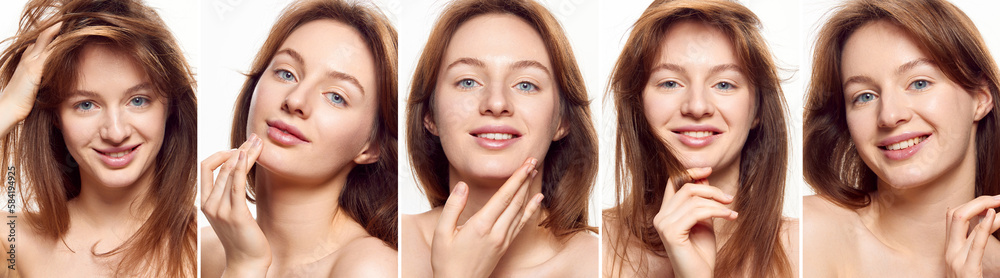 Collage Set Of Portraits Of Young Beautiful Girl With Healthy
