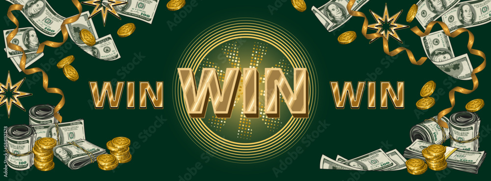 Horizontal win banner, poster, header for website. 100 US dollar bills ...