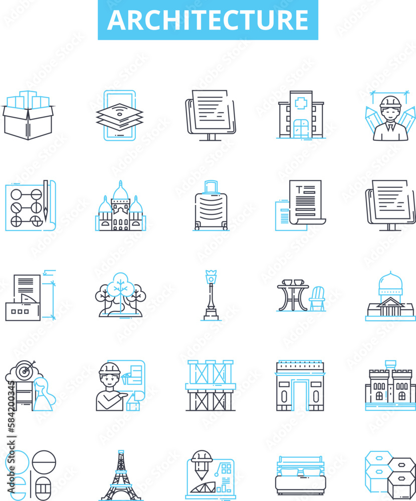 Architecture vector line icons set. Structure, Design, Facade, Building, Planning, Form, Space ...