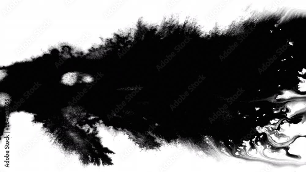 Black ink artistic flow splatter spots spills white paper beautiful ...