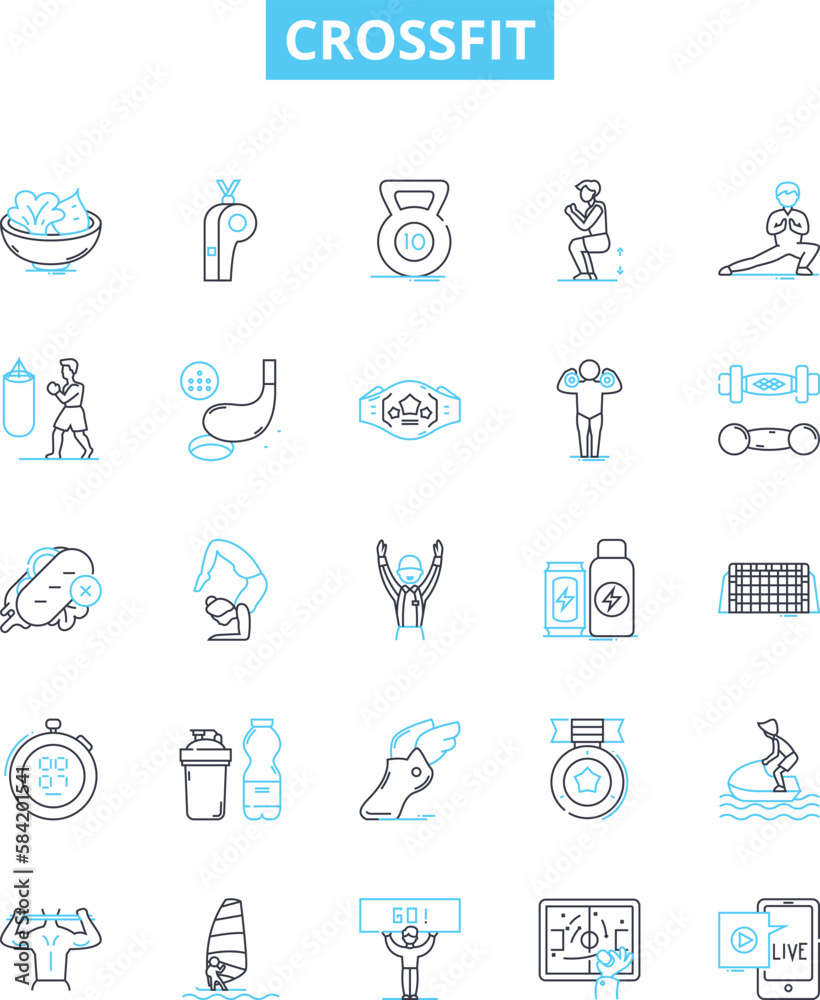 Crossfit vector line icons set. Workout, Fitness, Exercise, Strength ...