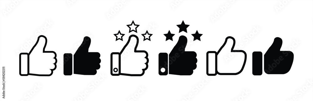 Thumb up icon set. Thumb up with star. Thumb up icon collection. Like ...