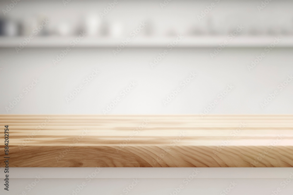 Empty Beautiful wood table and clean white modern interior room ...