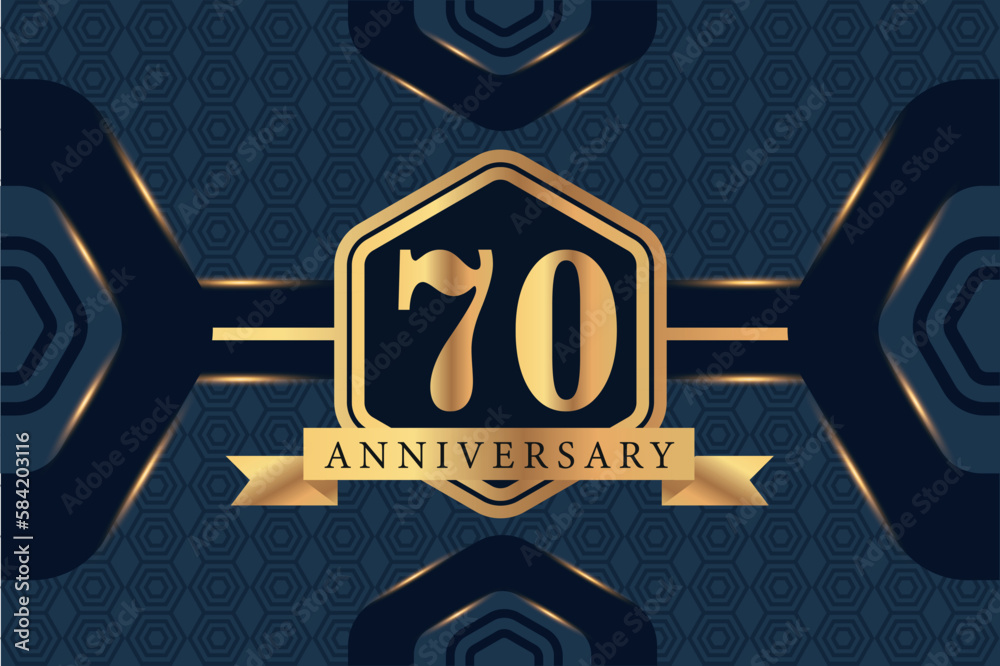 70th year anniversary celebration luxury golden logo vector design with ...