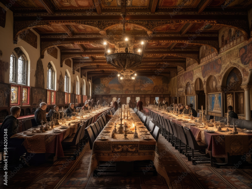 Medieval banquet hall fit for royalty (Generative AI) Stock ...