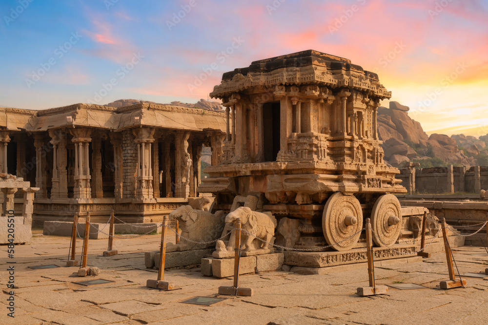 Vijaya Vittala temple stone chariot with ancient medieval architecture ...