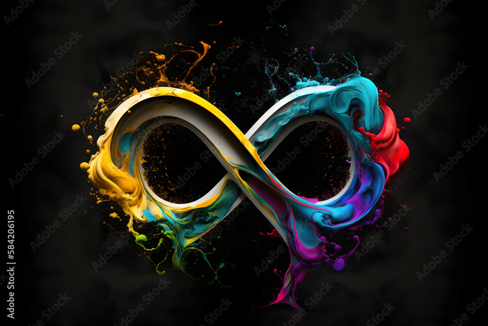 Infinity symbol colorful on black splash art Stock Illustration | Adobe ...