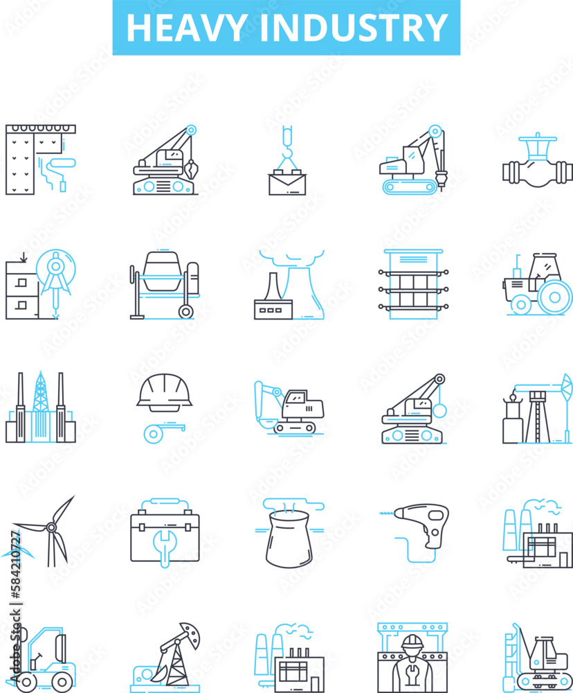 Heavy industry vector line icons set. manufacturing, smelting, mining ...
