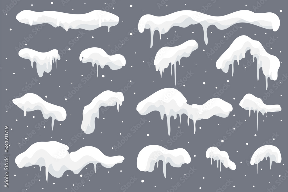 Snow set concept in the flat cartoon style on the grey background ...