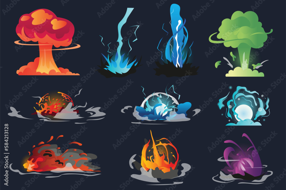 Vecteur Stock Bomb explosion set concept in the flat cartoon style on ...