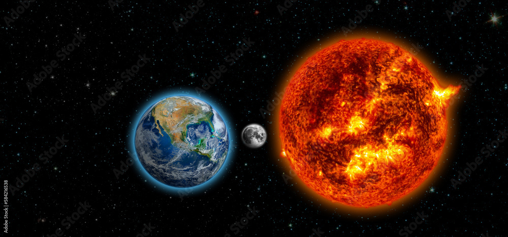 Real image Earth and moon on the sun phases of solar eclipse. Elements ...