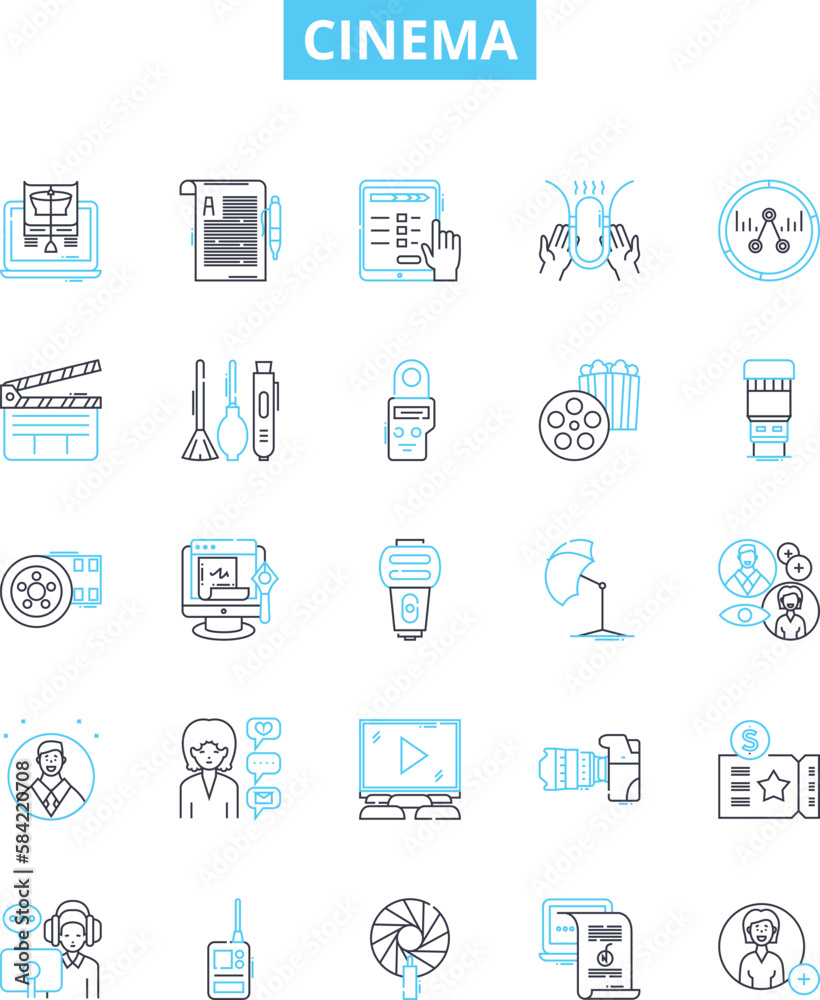 Cinema vector line icons set. Movie, theatre, film, projection ...