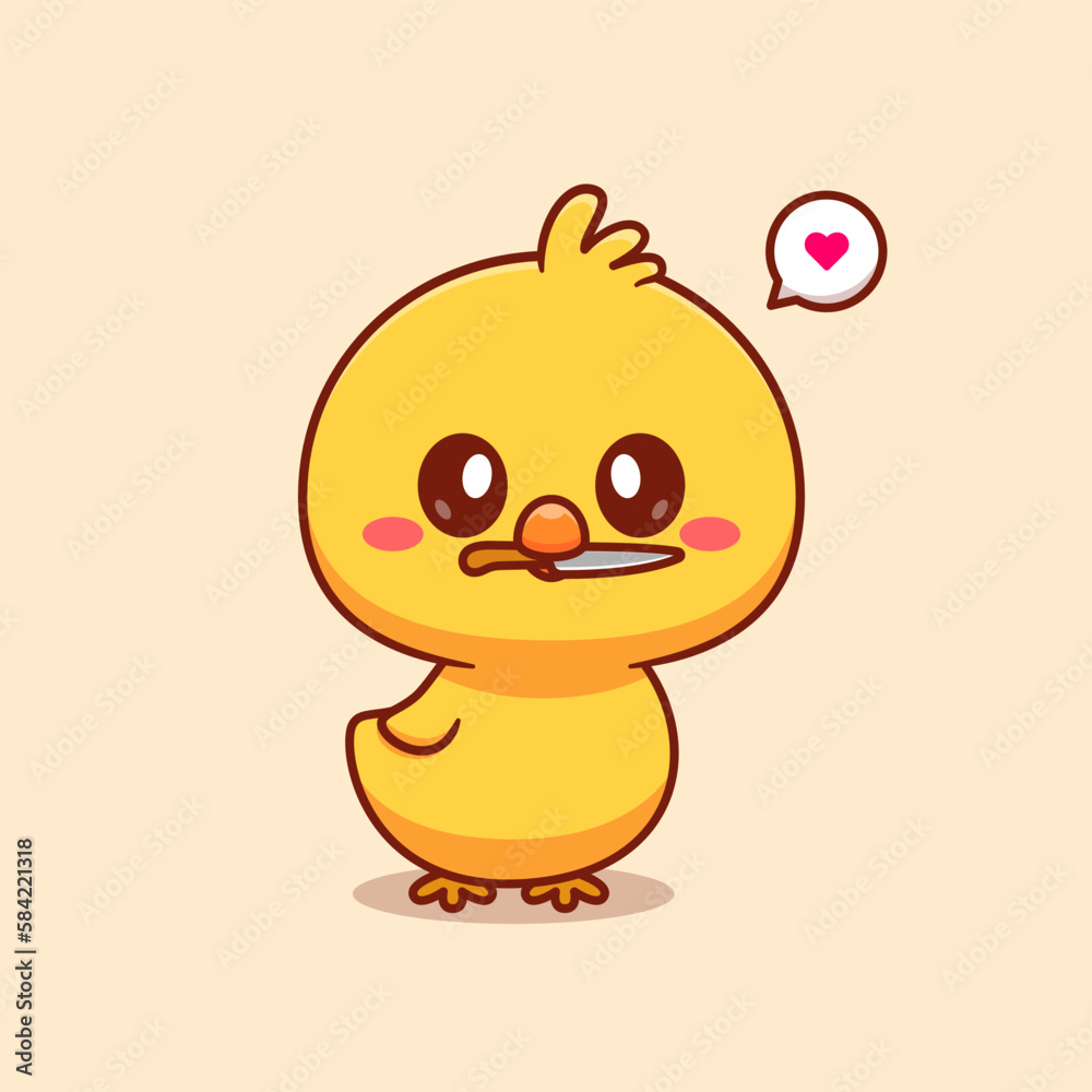 Cute Chick Bite Knife Cartoon Vector Icon Illustration. Animal Nature ...