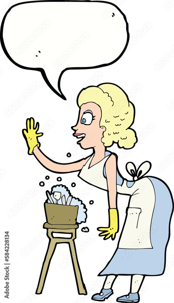 cartoon housewife washing up with speech bubble Stock Illustration ...