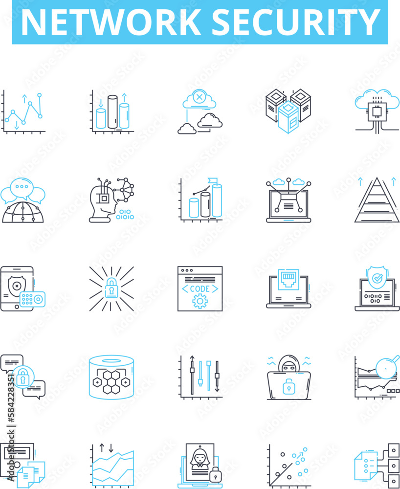 Vetor de Network security vector line icons set. Network, Security ...