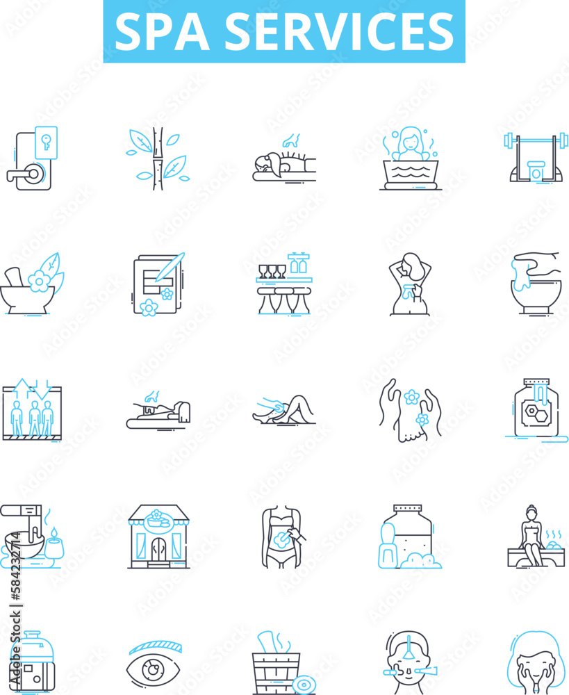 Spa services vector line icons set. Massage, Facial, Pedicure, Manicure ...