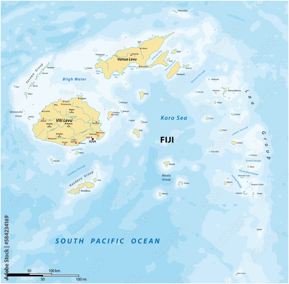 Map of the South Pacific island state of Republic Fiji Stock Vector ...