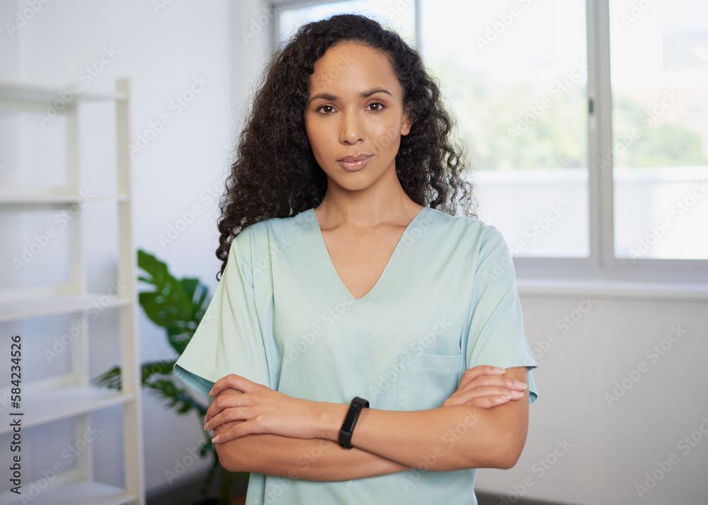 Portrait of serious multi-ethnic allied health professional - nurse ...