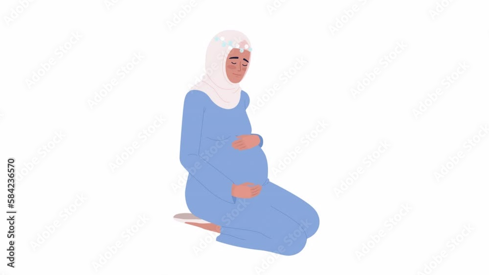 Vidéo Stock Animated pregnant woman with scarf. Modest lady carefully ...