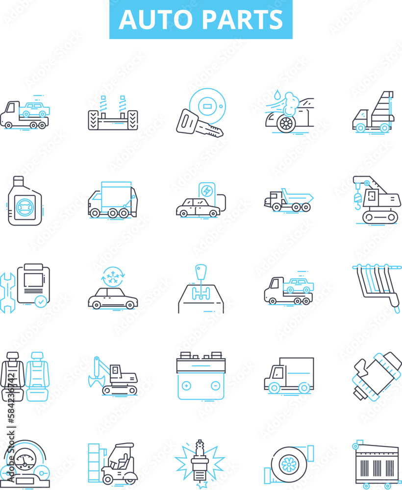 Auto parts vector line icons set. Car, Auto, Parts, Tires, Battery ...