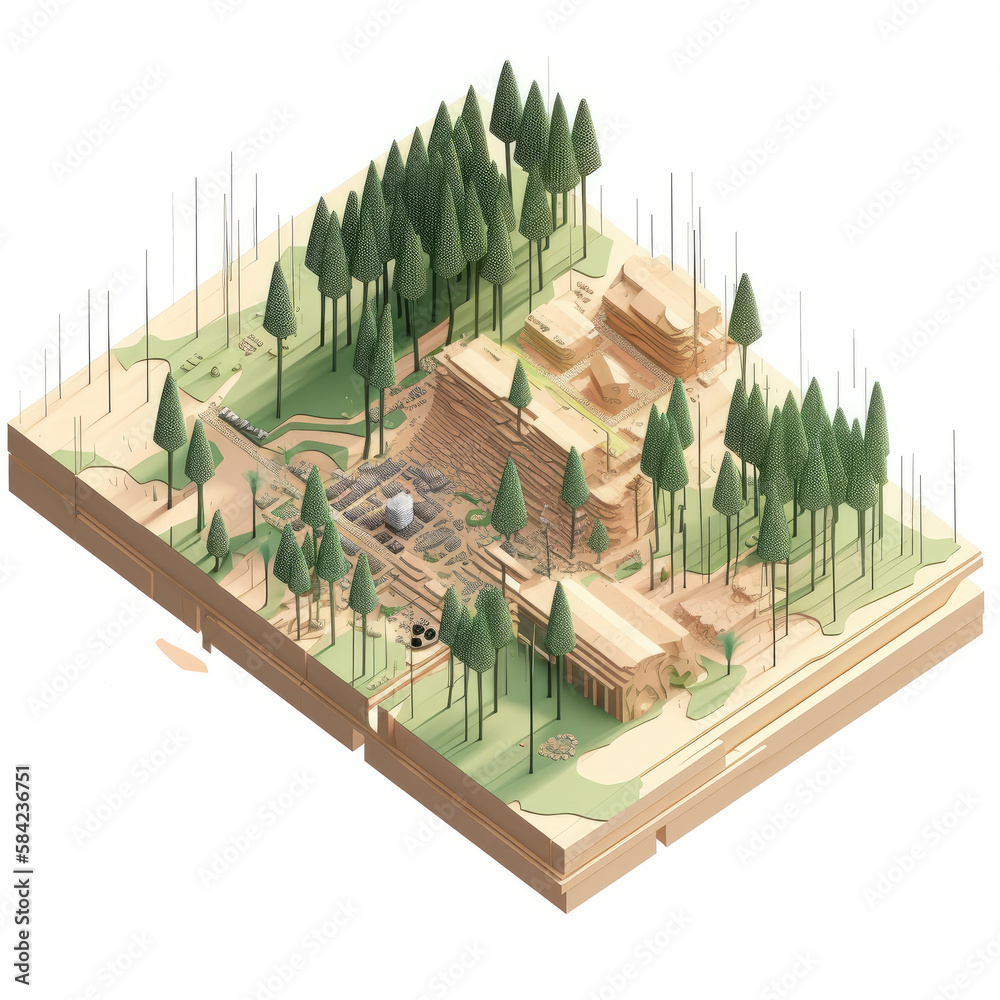 Axonometric Forest, Deforestation, illustration for Earth Day ...