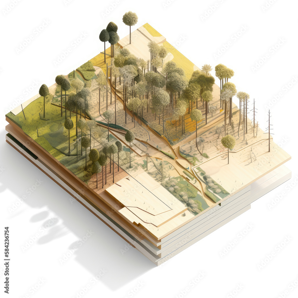 Axonometric Forest, Deforestation, illustration for Earth Day ...