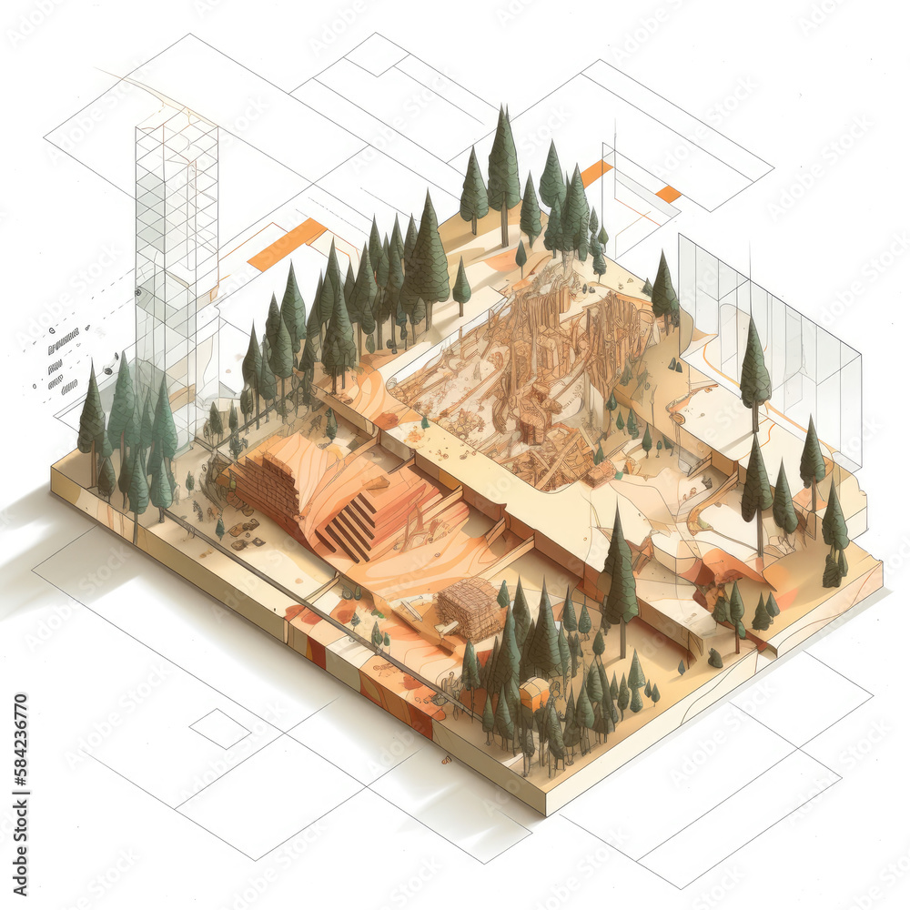 Axonometric Forest, Deforestation, illustration for Earth Day ...