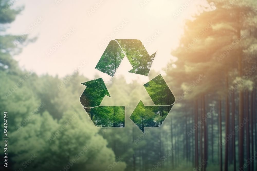 Recycling symbol on nature background. Environment protection and ...