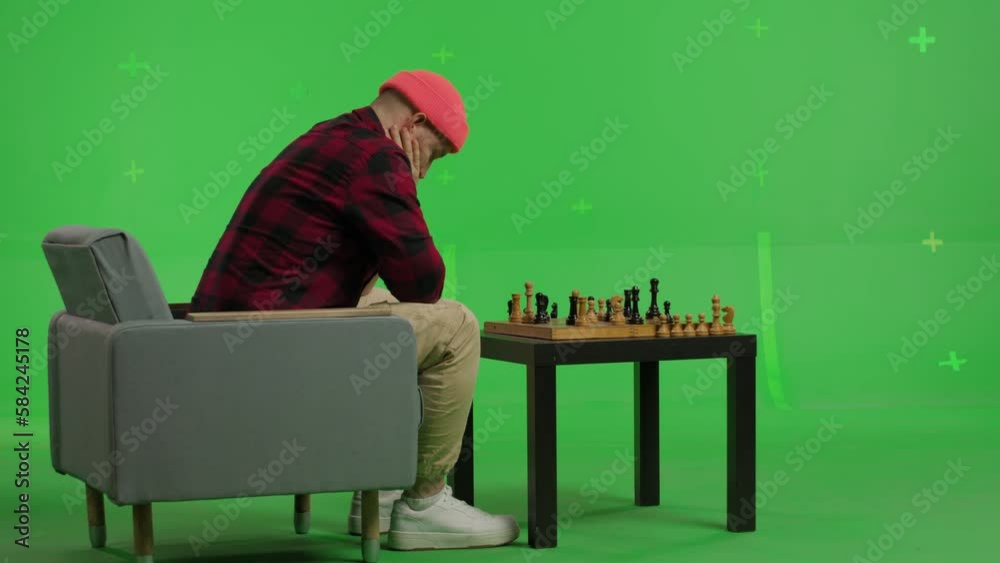 chess player playing chess with an imaginary or virtual opponent on the ...