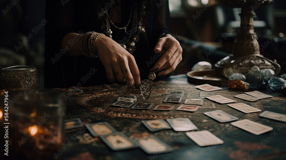 Candles, Crystals, and Tarot Cards Spread Across a Table in Preparation ...