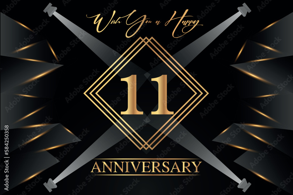 11 year anniversary celebration luxury golden color logo design with ...
