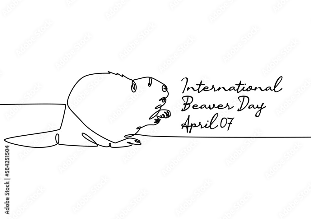 single line art of international beaver day good for international ...