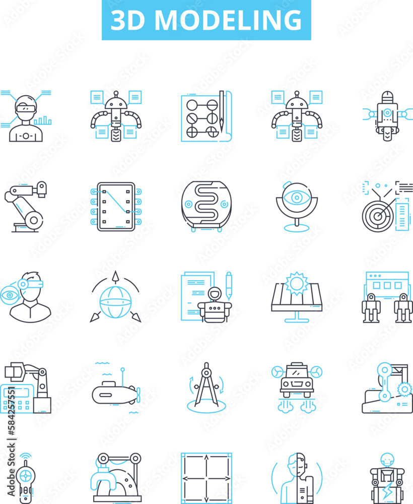 3d Modeling Vector Line Icons Set 3d Modelling Modeling Designs Rendering Animation
