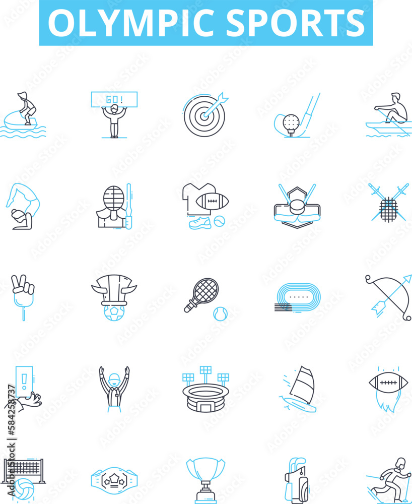 Olympic sports vector line icons set. Track, Field, Swimming, Soccer ...