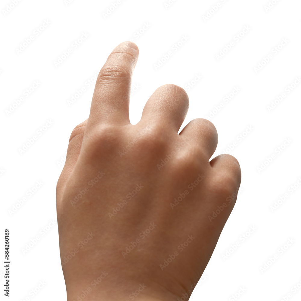 Child hand touching display or pointing to something isolated ...