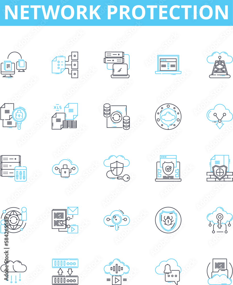 Network protection vector line icons set. Firewall, Antivirus ...