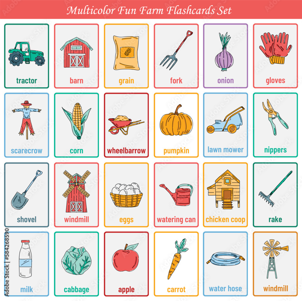 Multicolor Fun Farm Flashcards Set, Kids learning Content, Kids ...