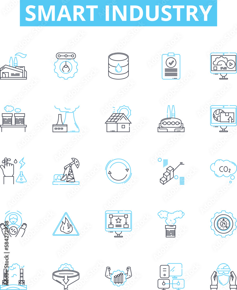 Smart industry vector line icons set. Industry 40, Digitalization, AI ...