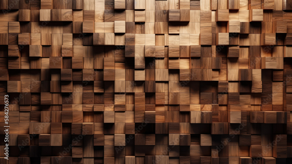 Timber, Wood Wall background with tiles. Square, tile Wallpaper with 3D ...