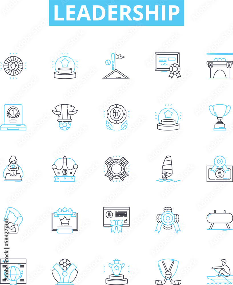 Leadership vector line icons set. Lead, Guide, Manage, Motivate, Direct ...