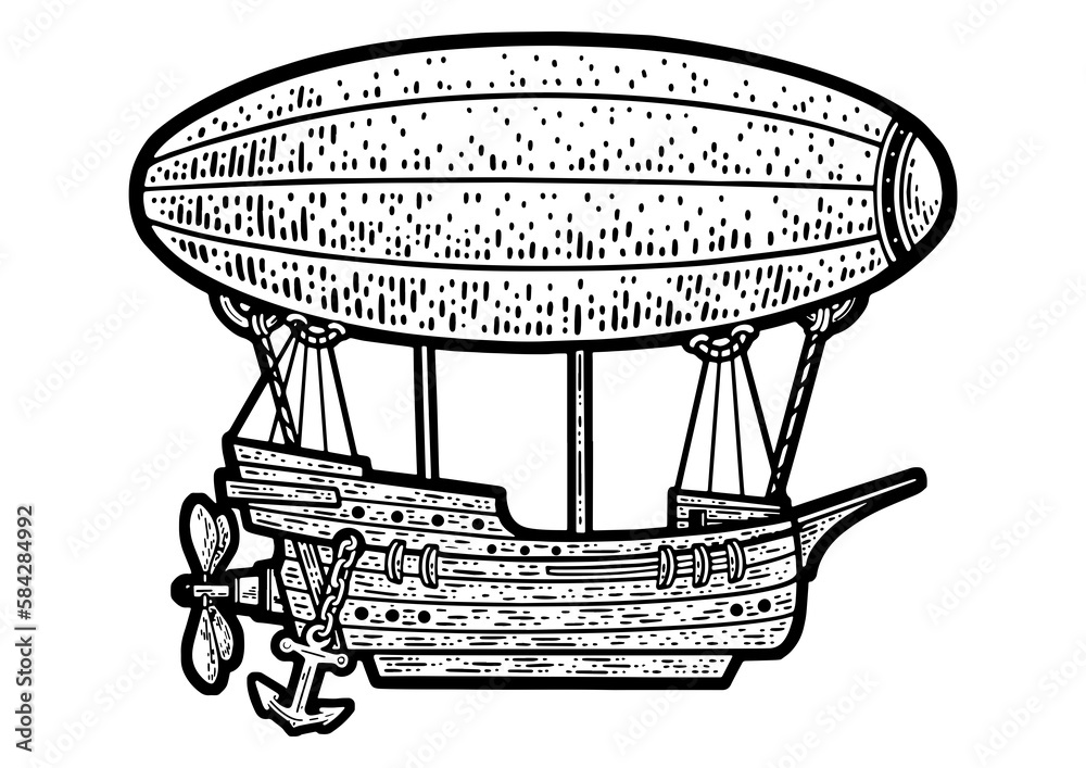 flying fabulous airship sailboat sketch PNG illustration with ...