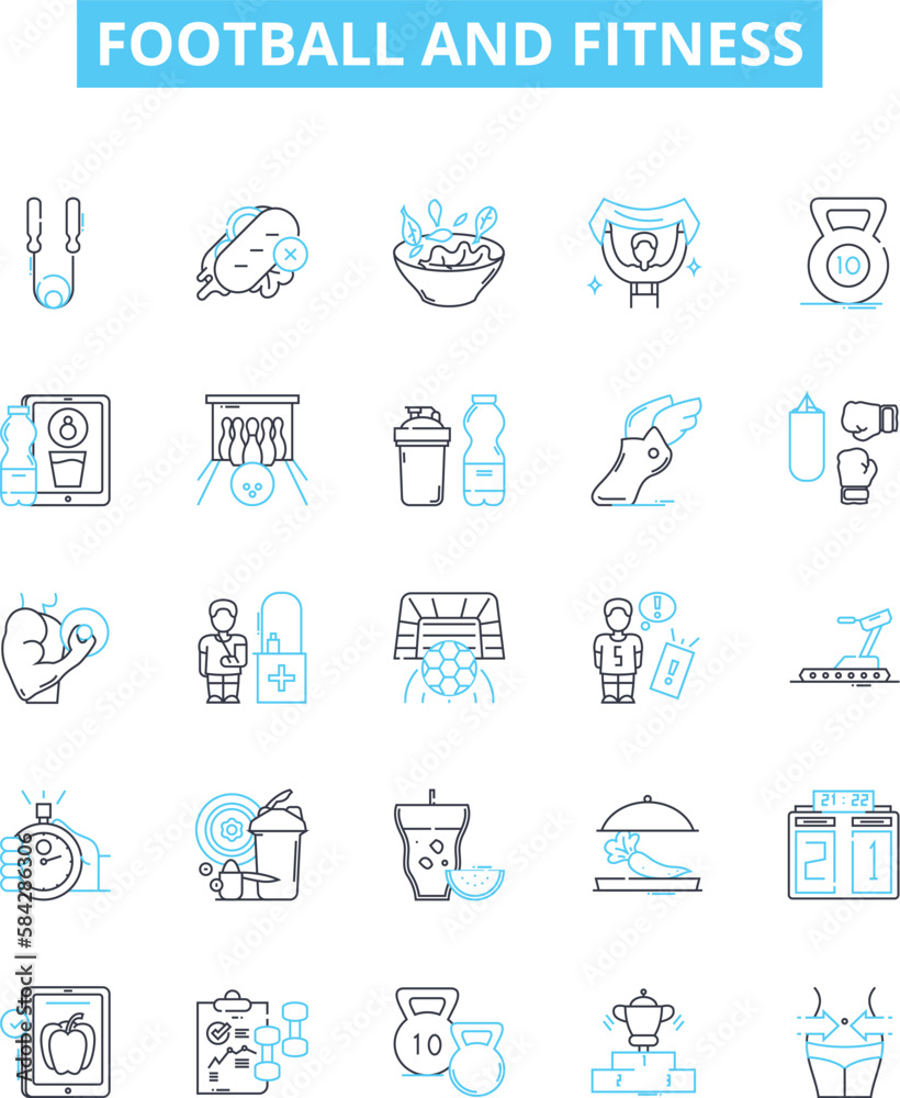 Football and fitness vector line icons set. Football, Fitness, Training ...