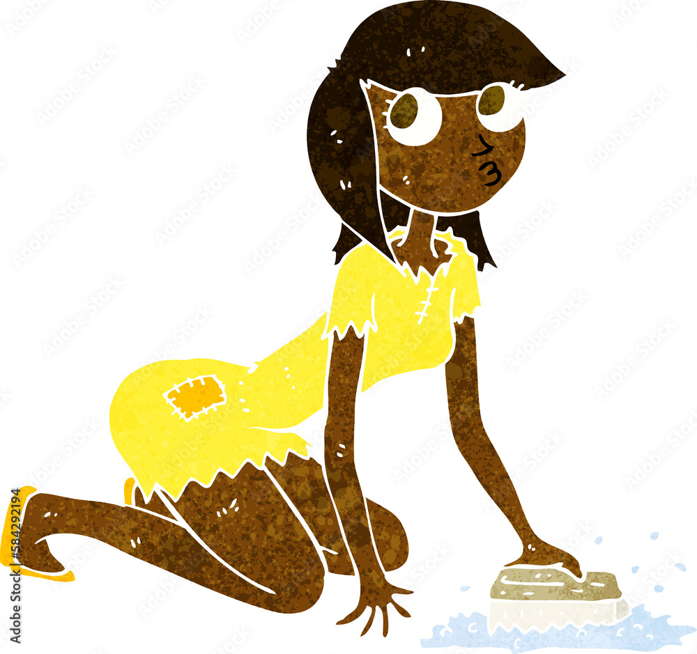 cartoon cinderella scrubbing floors Stock Illustration | Adobe Stock
