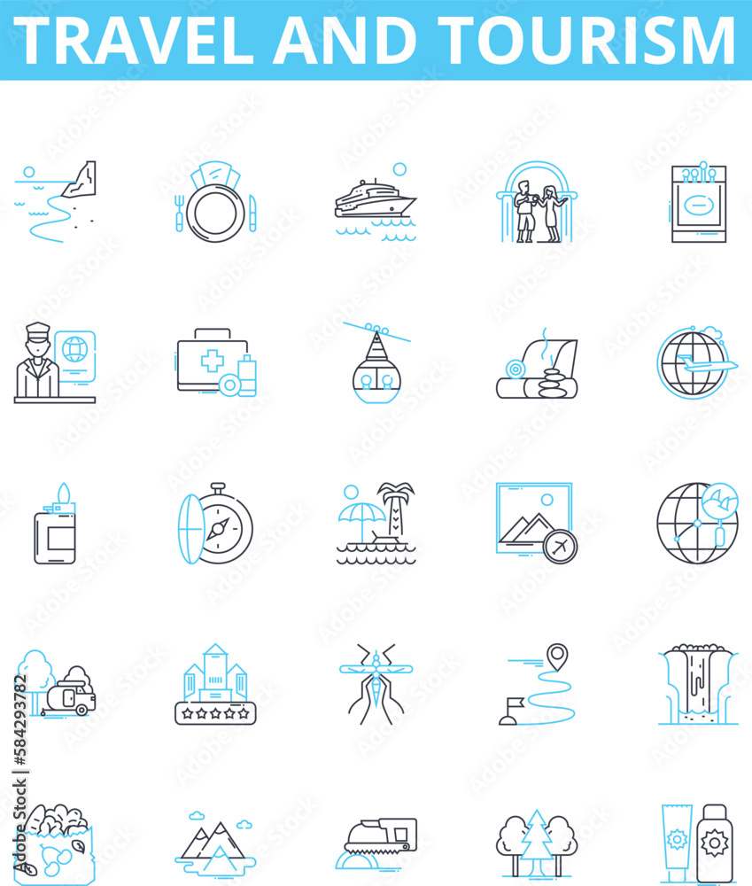 Travel and tourism vector line icons set. Voyage, Trip, Adventure, Tour ...