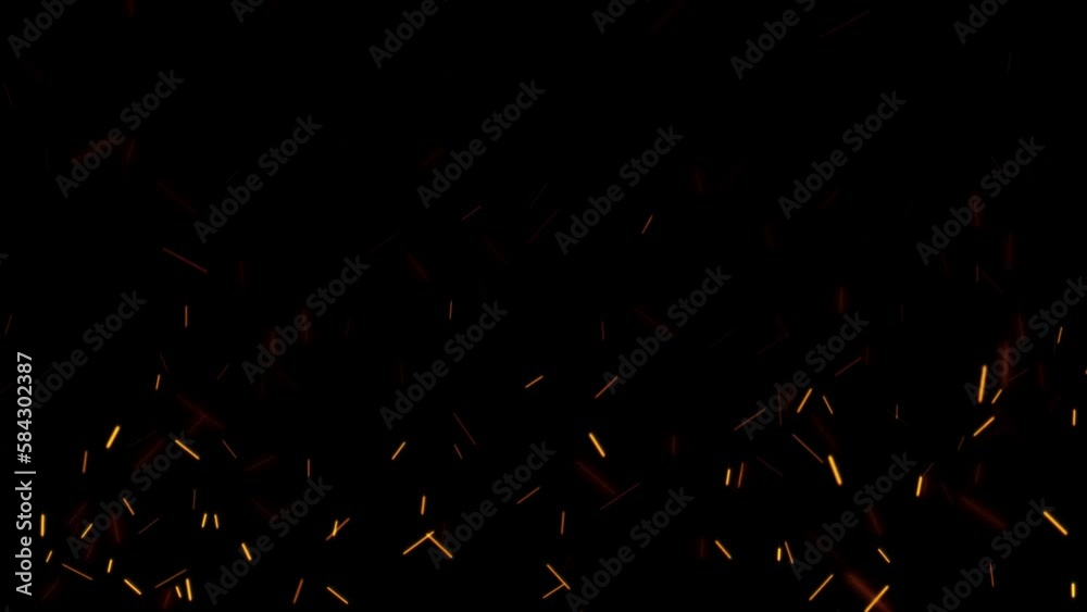 Loop fast flow up glow orange fire particles sparks rising up on black abstract background. 4K ...