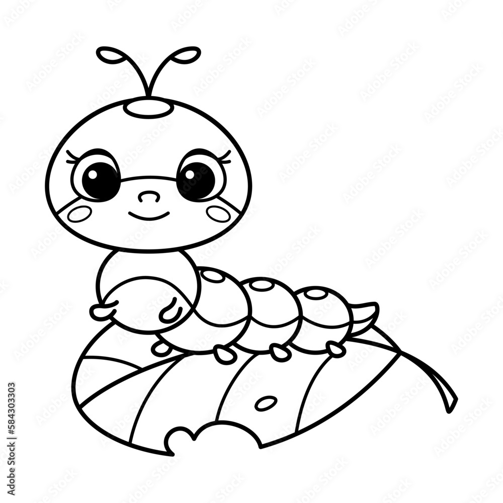 Cute Caterpillar Coloring Page Cartoon Vector Illustration Stock Vector ...