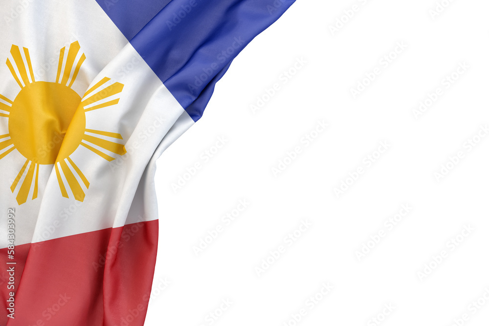 Flag of Philippines in the corner on white background. 3D Rendering ...
